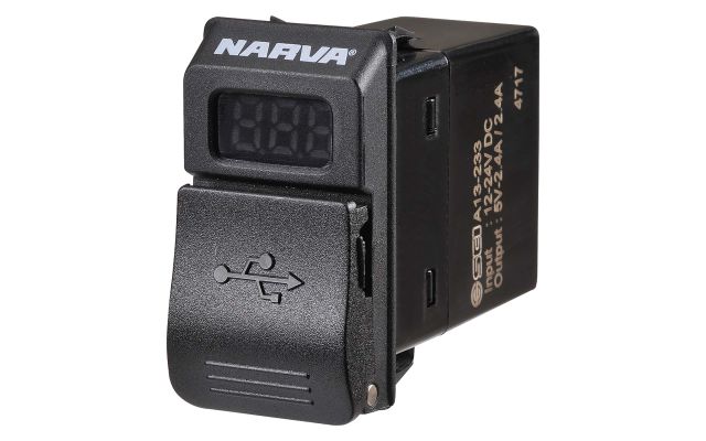 Narva | 12/24V DUAL USB CHARGER WITH LED VOLT/AMP METER