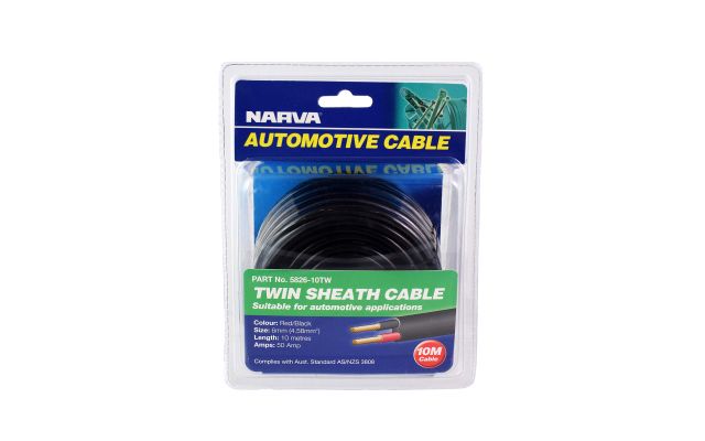 Narva | 50A 6MM TWIN CORE SHEATHED CABLE (10M) Red/Black with Black Tracer