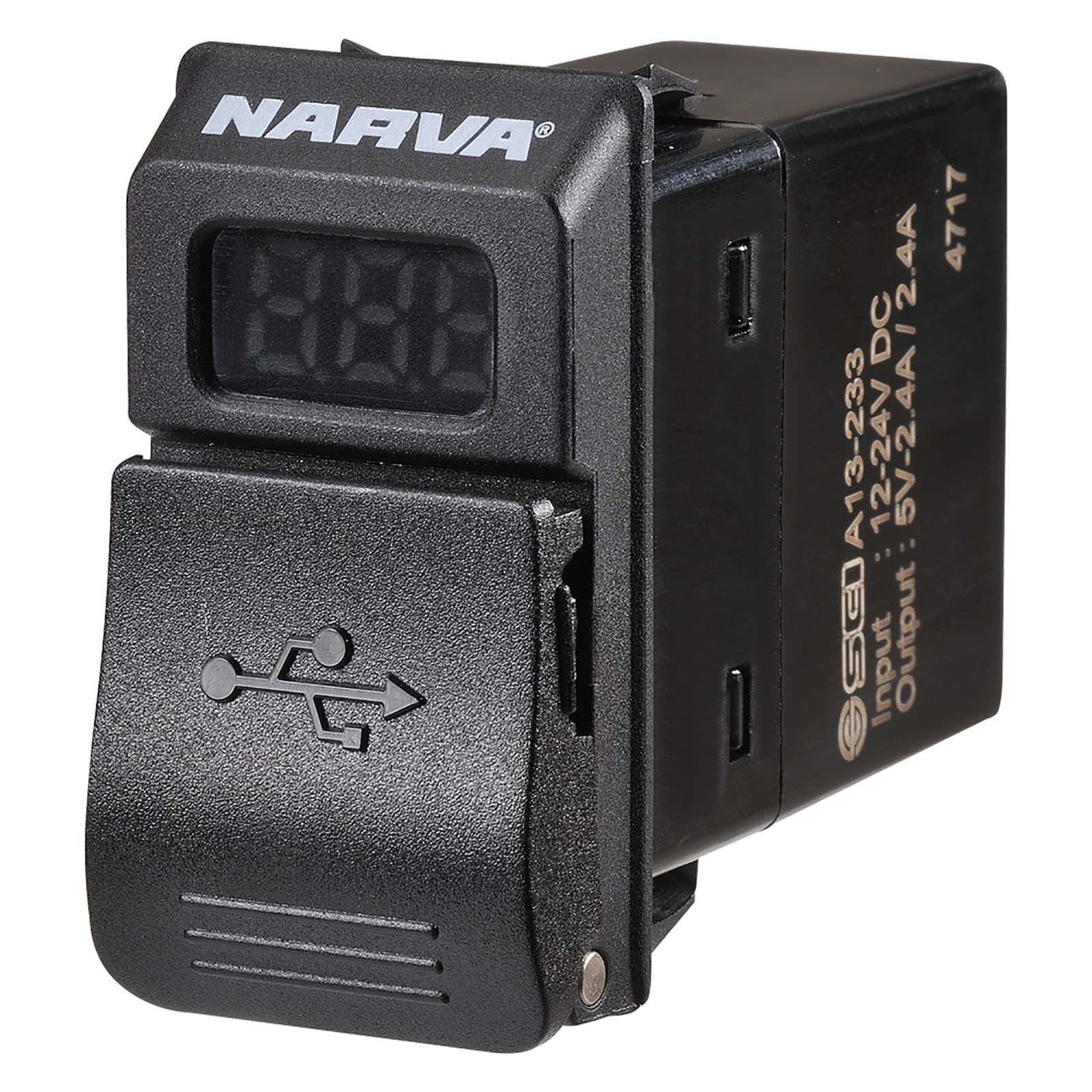Narva | 12/24V DUAL USB CHARGER WITH LED VOLT/AMP METER
